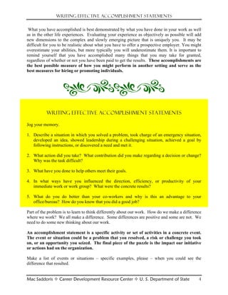 Writing Accomplishment Statements | PDF