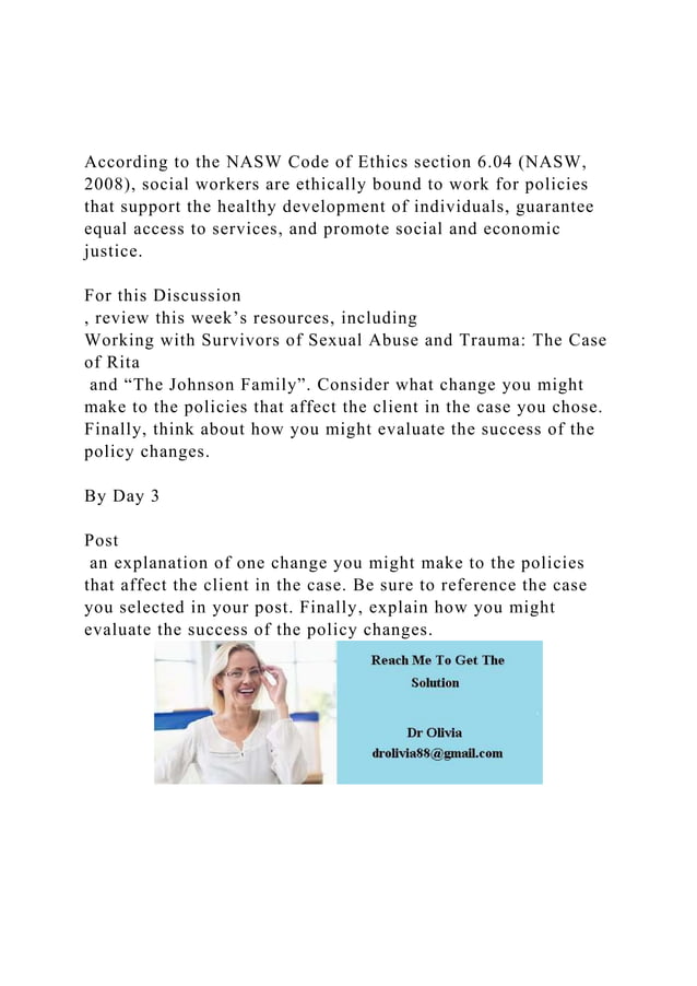 According to the NASW Code of Ethics section 6.04 (NASW, 2008), .docx