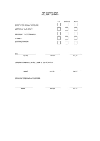 Account Opening Documentation ( International Org) | PDF