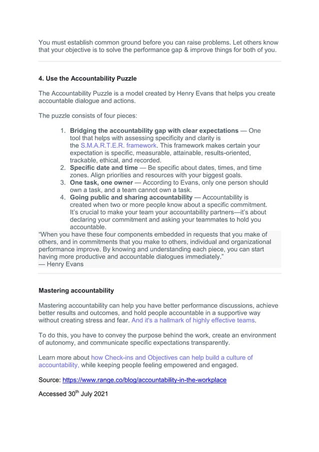 Accountability - A key tool for high performing teams | PDF