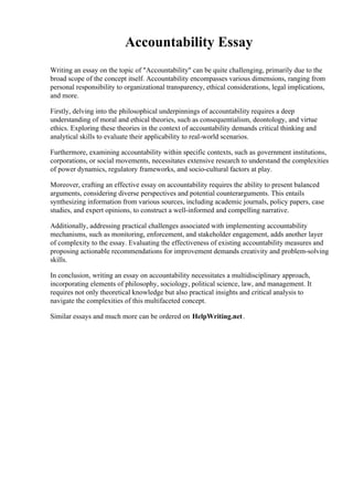 Accountability Essay. Trinity Baptist College | PDF