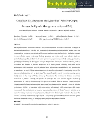 Accountability Mechanism And Academics Research Output Lessons For ...