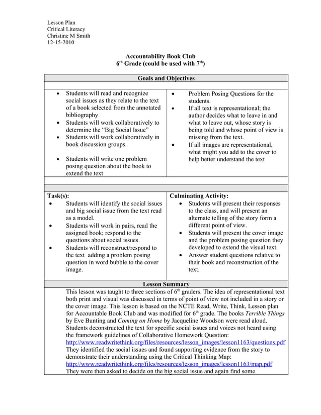 Accountable book club lesson plan | PDF