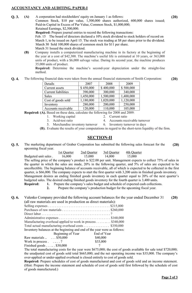 CSS Accounting and Auditing paper 2017 | PDF