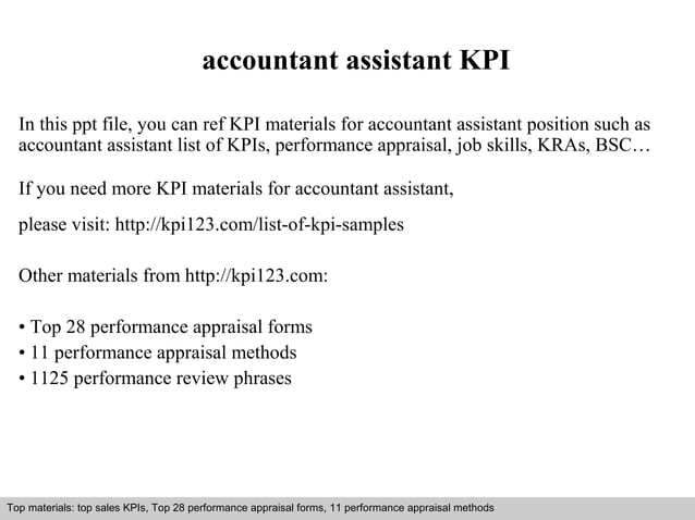 Accountant assistant kpi | PPT | Resume Writing and Advice | Job Search