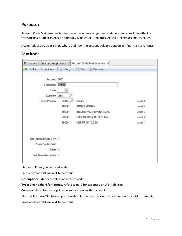 Account code maintenance