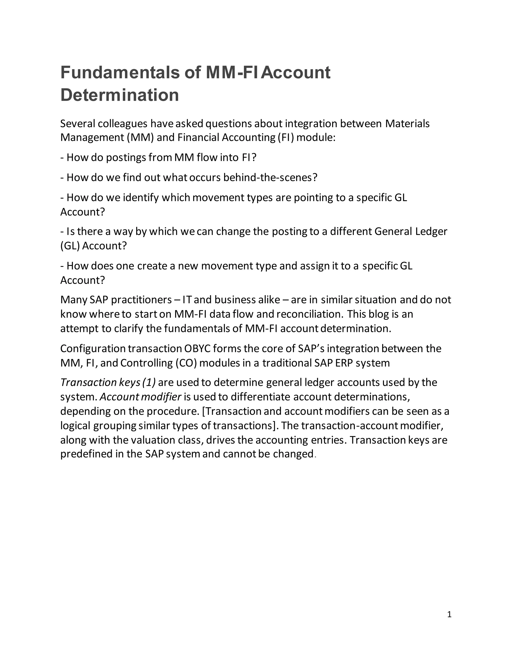 SAP Account determination MM-FI by Odaiah Pelley | DOCX