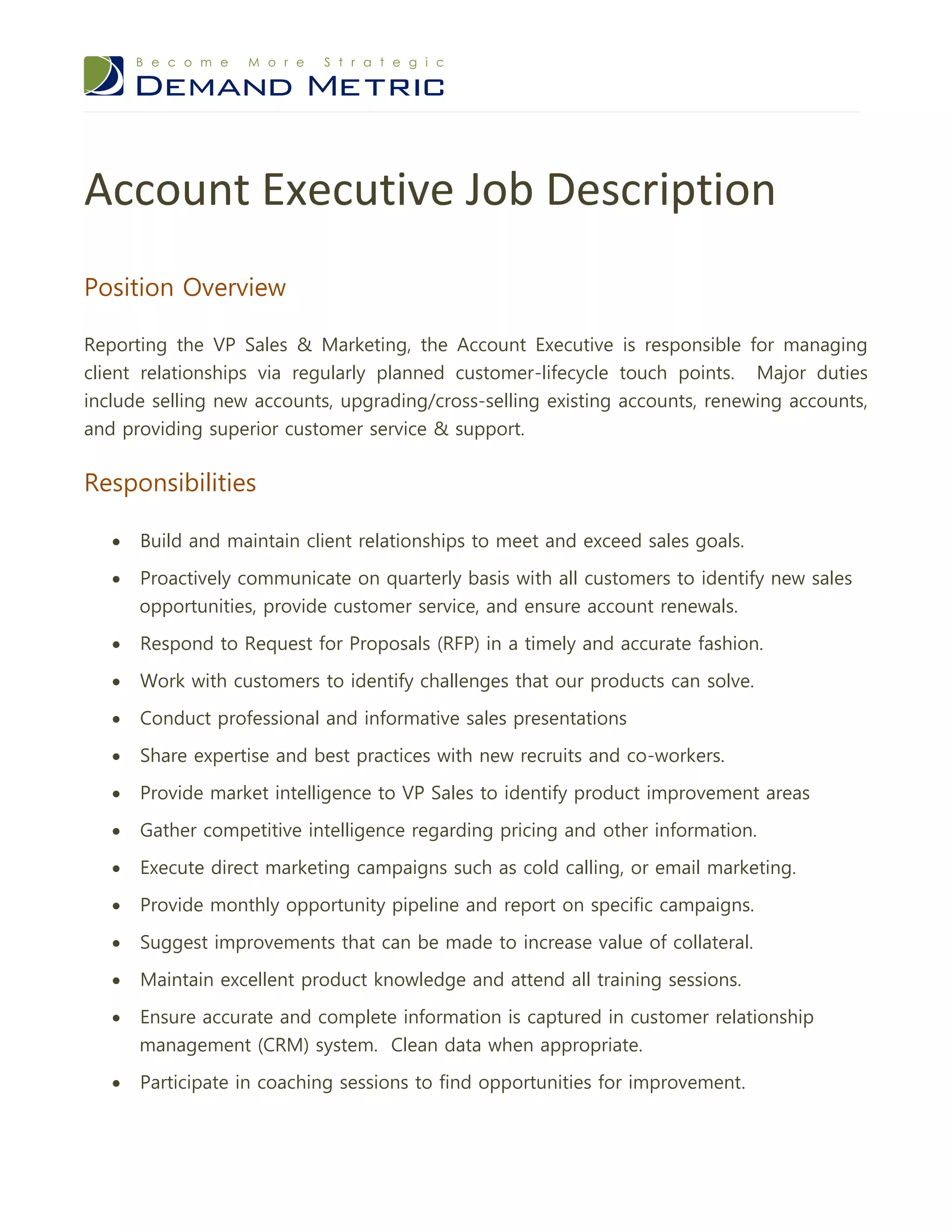 Account Executive Job Description | PDF