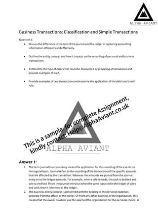 Business Transactions: Classification and Simple Transactions | PDF