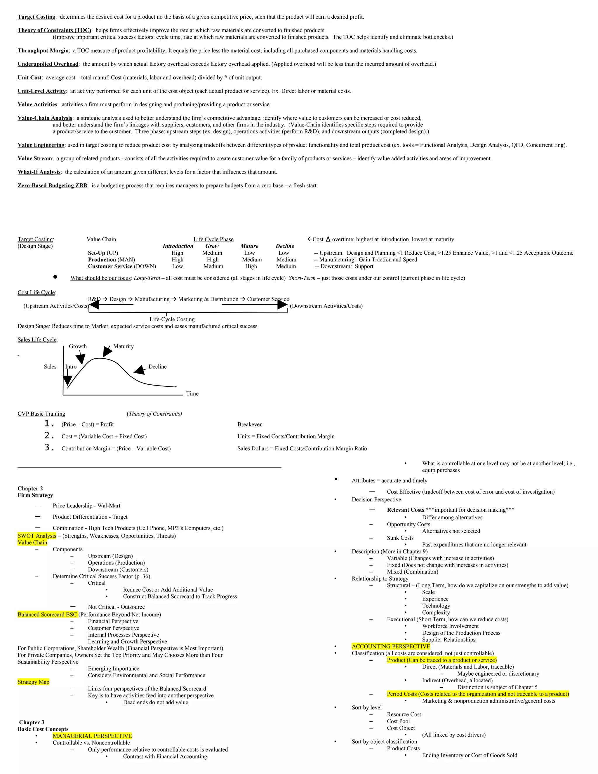 Managerial Accounting Mid-term Cheat Sheet | DOC