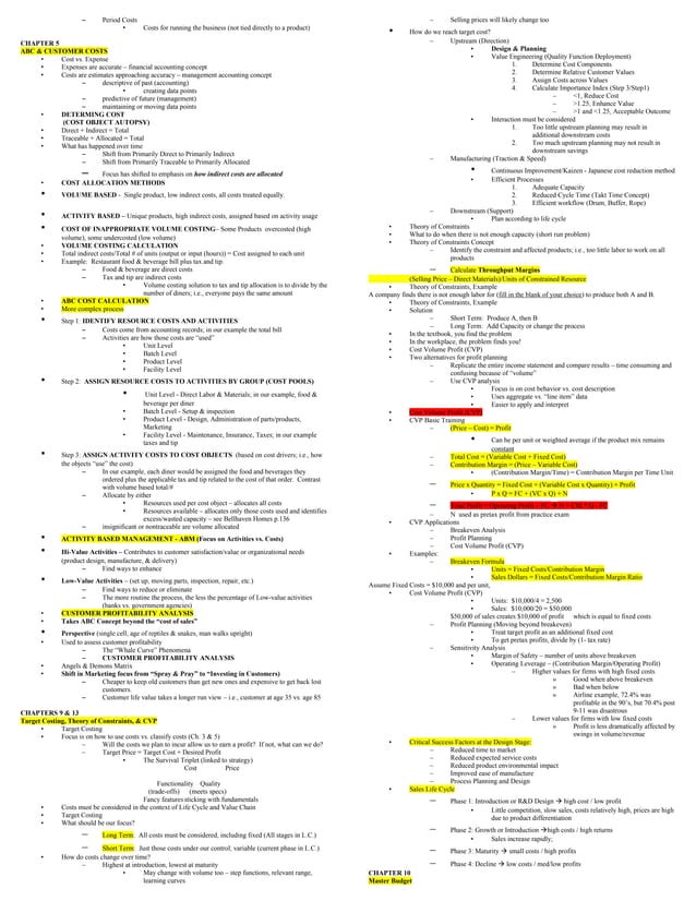 Managerial Accounting Mid-term Cheat Sheet | DOC | Business Accounting & Finance | Business