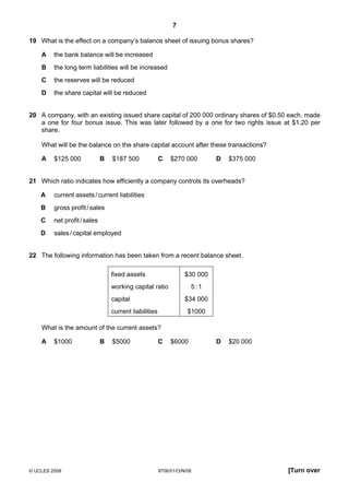 Accounting 970601 paper 1 multiple choice october november 2008 | PDF