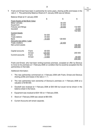 Accounting 970602 paper 2 structured questions october november 2006 | PDF