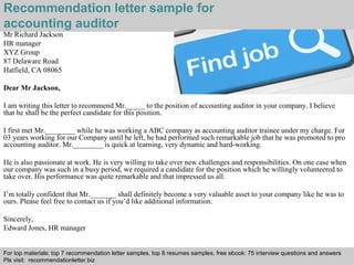 Accounting auditor recommendation letter | PPT