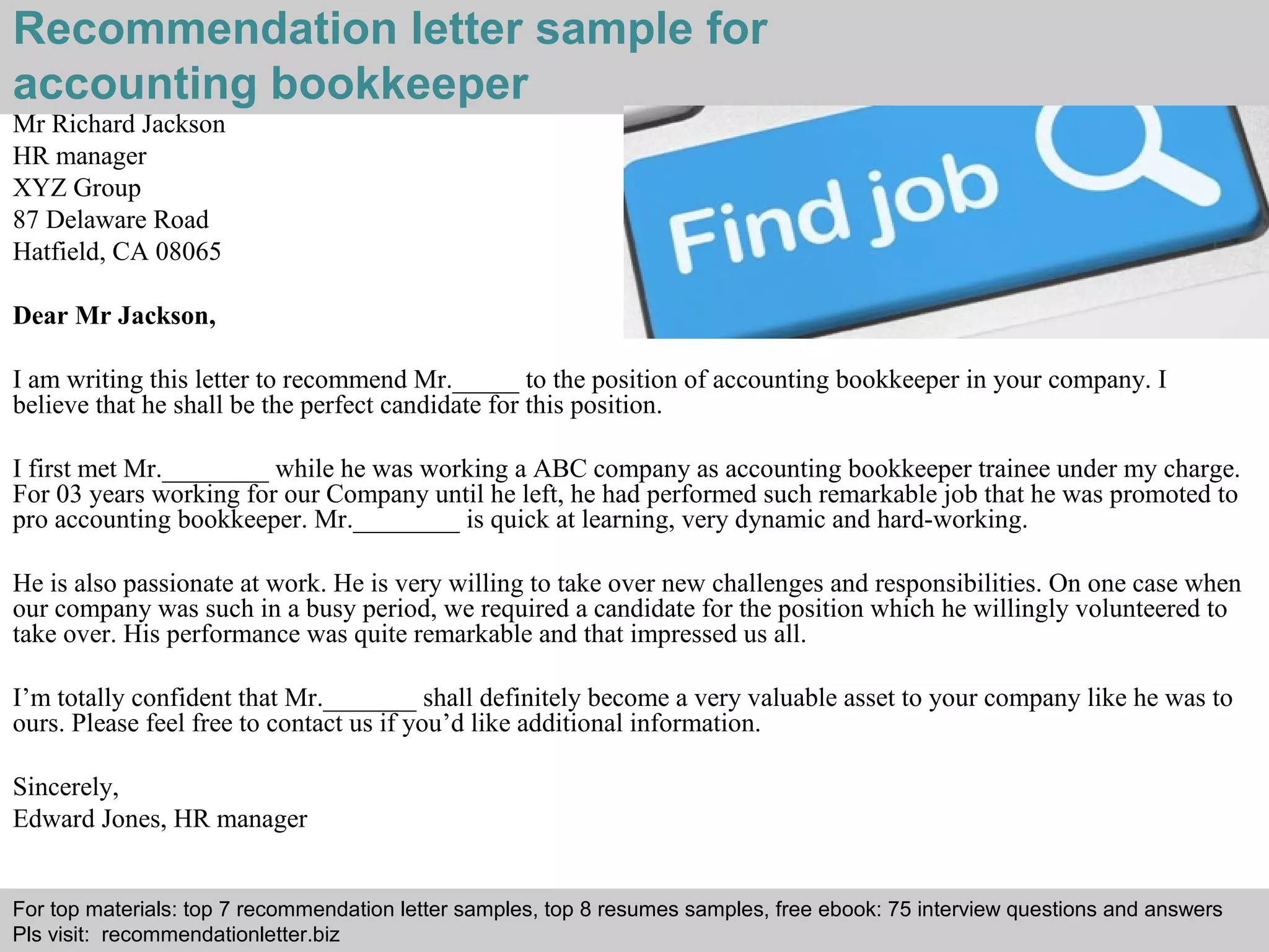 Accounting bookkeeper recommendation letter | PPT