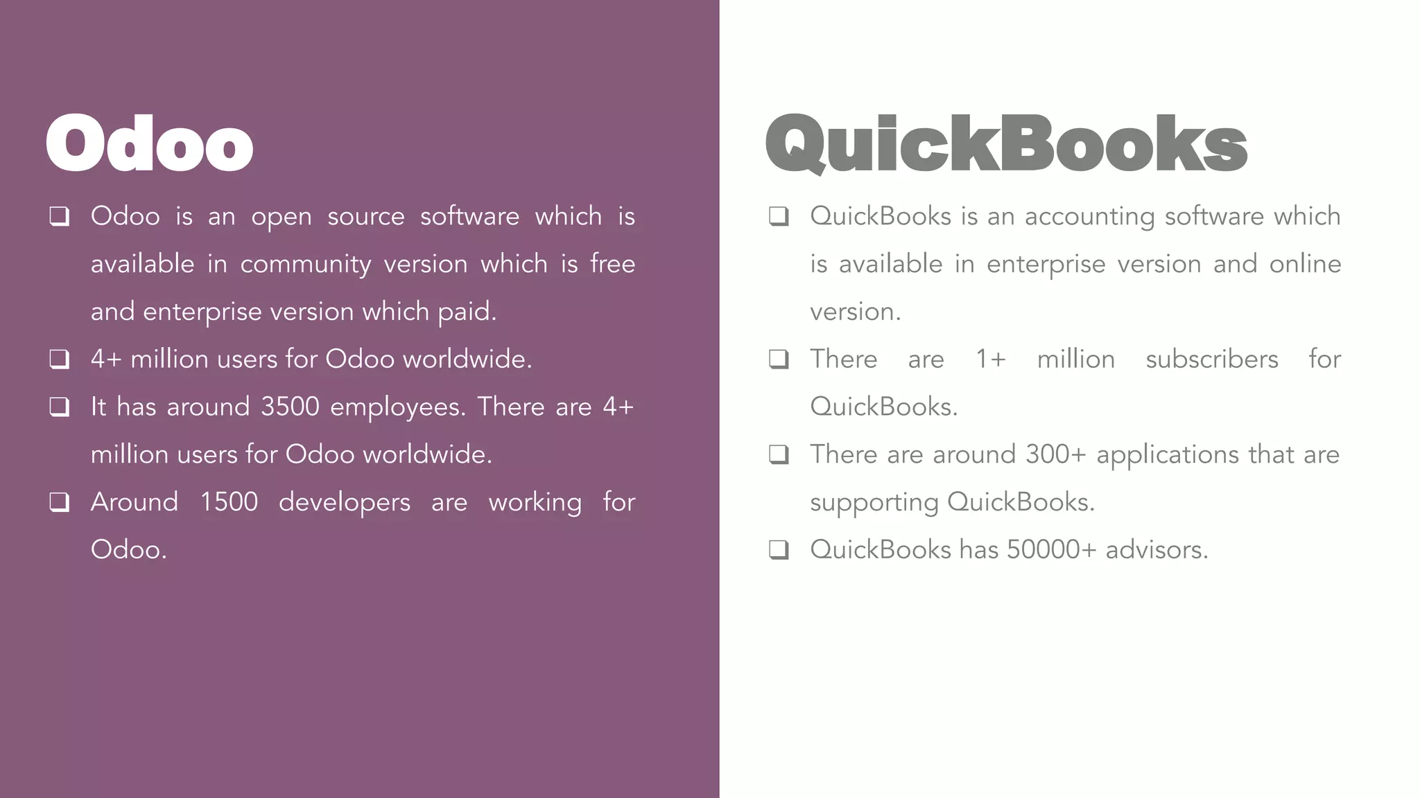 Accounting Comparison Odoo vs QuickBooks | PDF