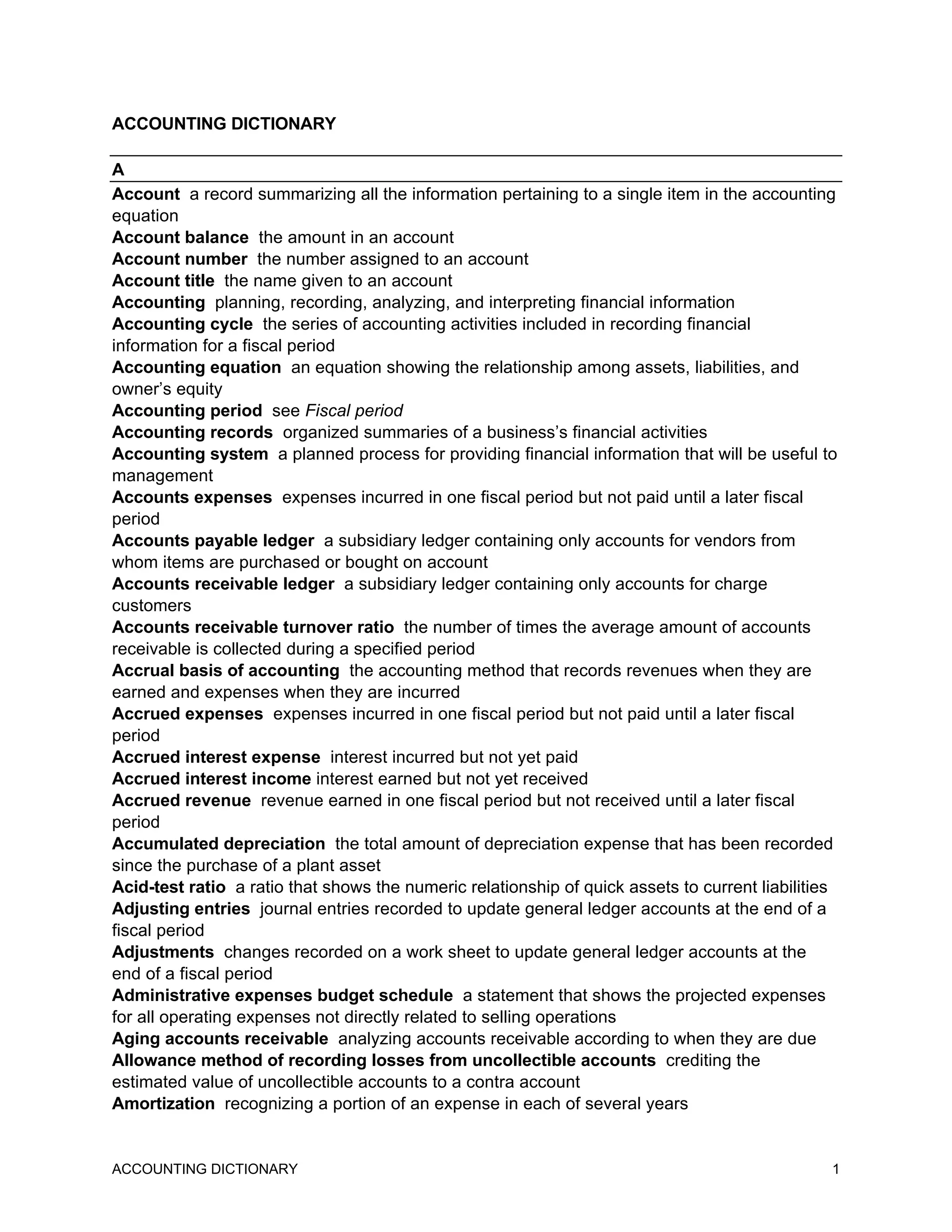 Accounting dictionary | PDF
