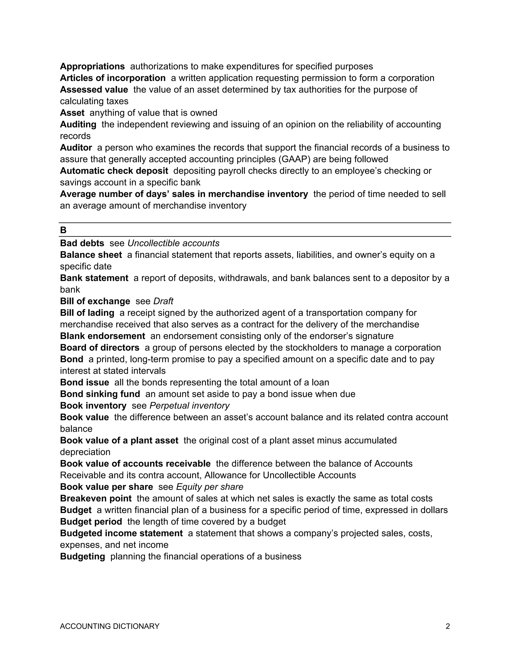 Accounting dictionary | PDF