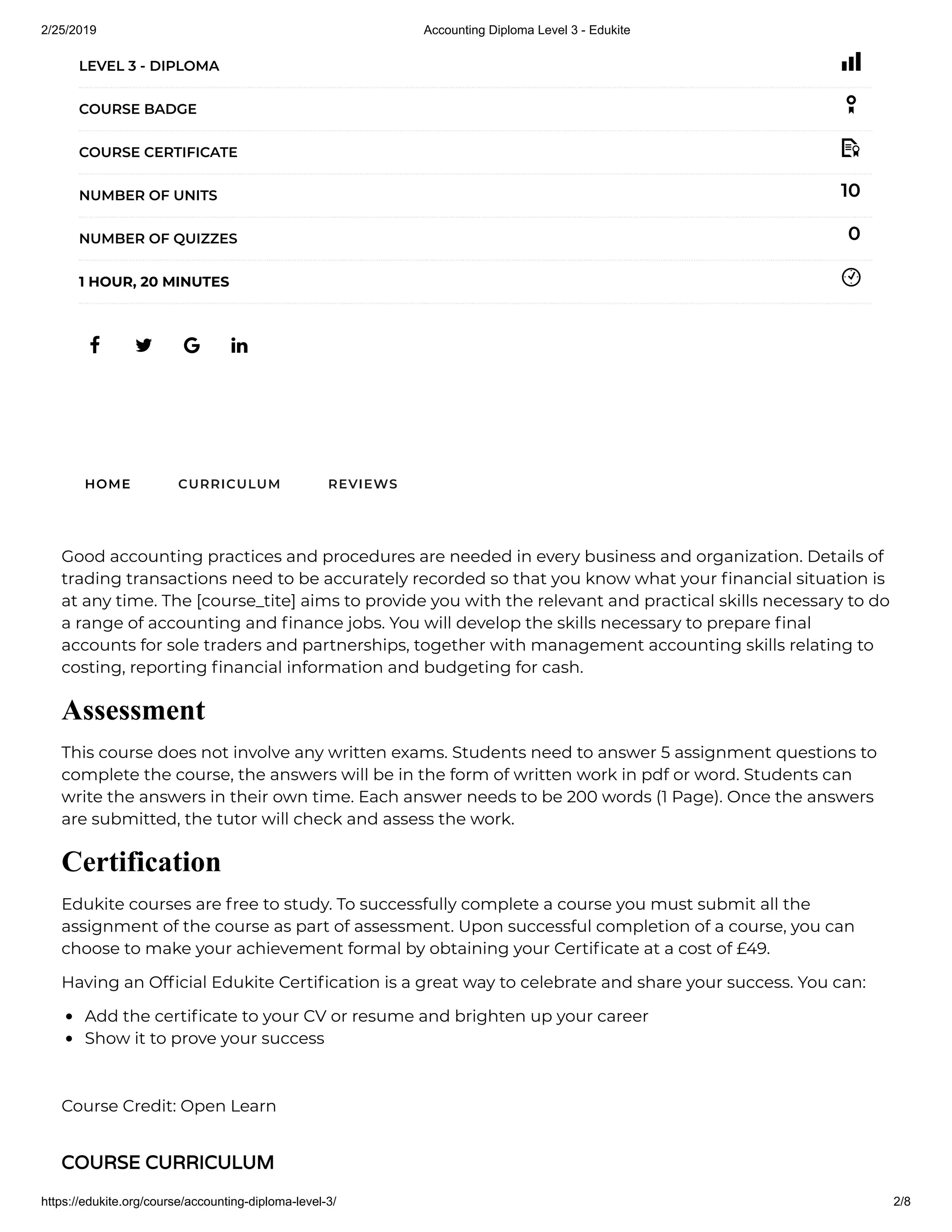 Accounting Diploma Level 3 - Edukite | PDF