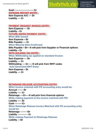 Accounting Entires For Oracle Apps R12 | PDF