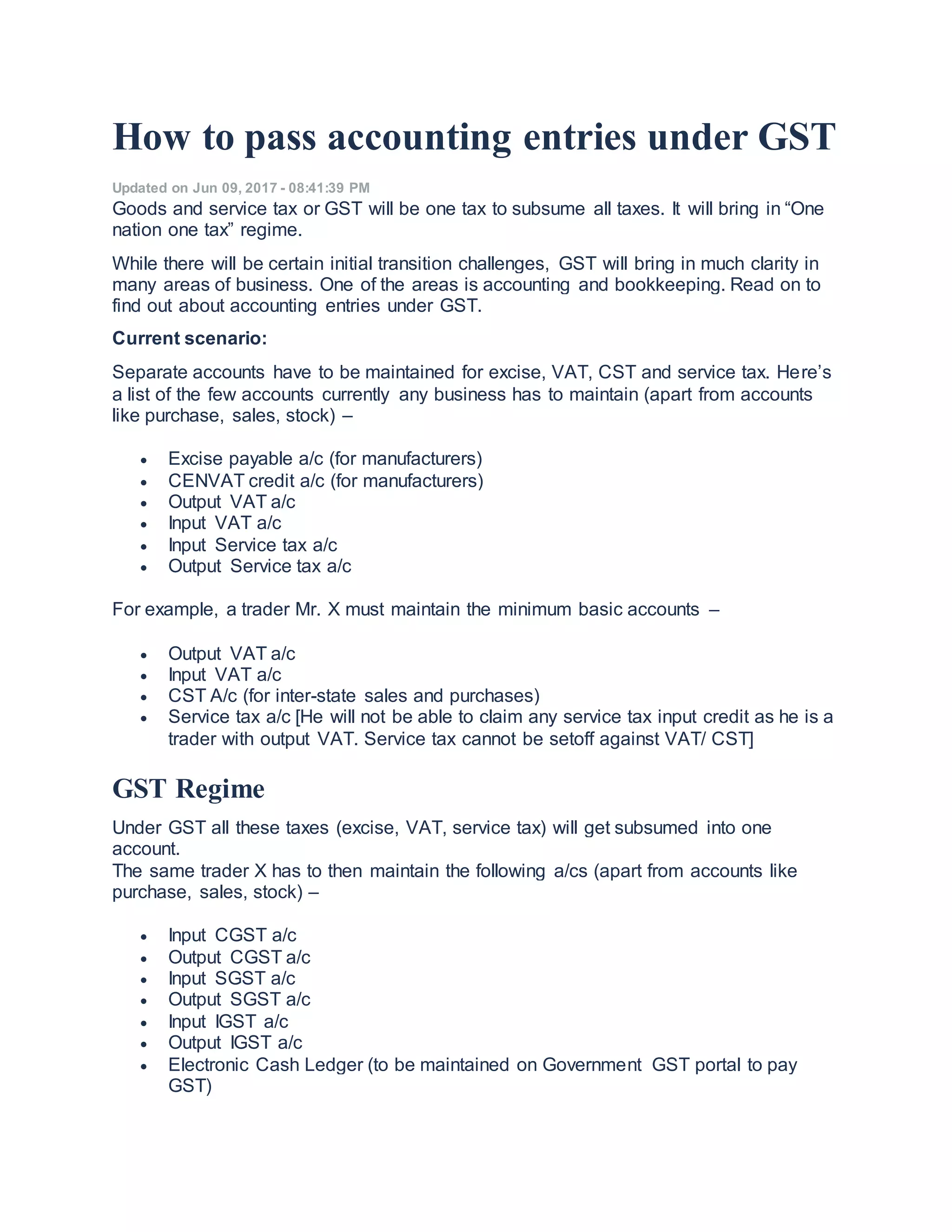 Accounting entries under gst | DOCX