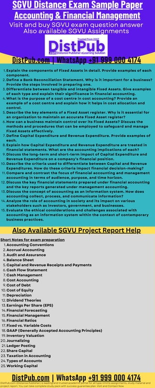 Accounting & Financial Management SGVU Exam Question Sampe Paper ...