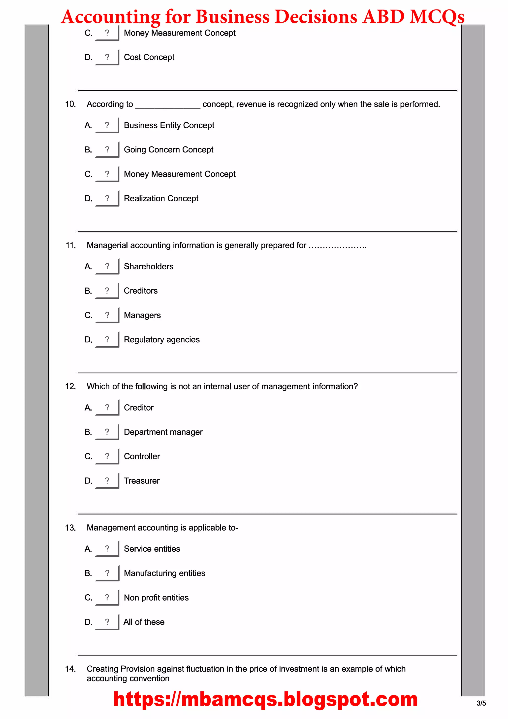 Accounting for Business Decisions MCQs | Accounting MCQs | PDF