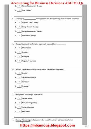 Accounting for Business Decisions MCQs | Accounting MCQs | PDF