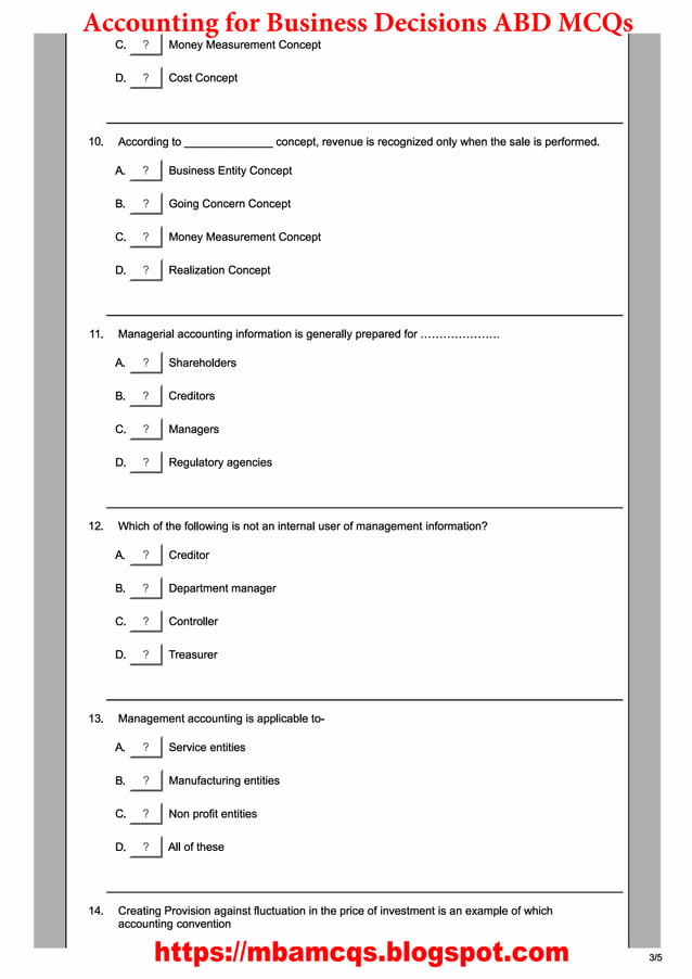 Accounting for Business Decisions MCQs | Accounting MCQs | PDF
