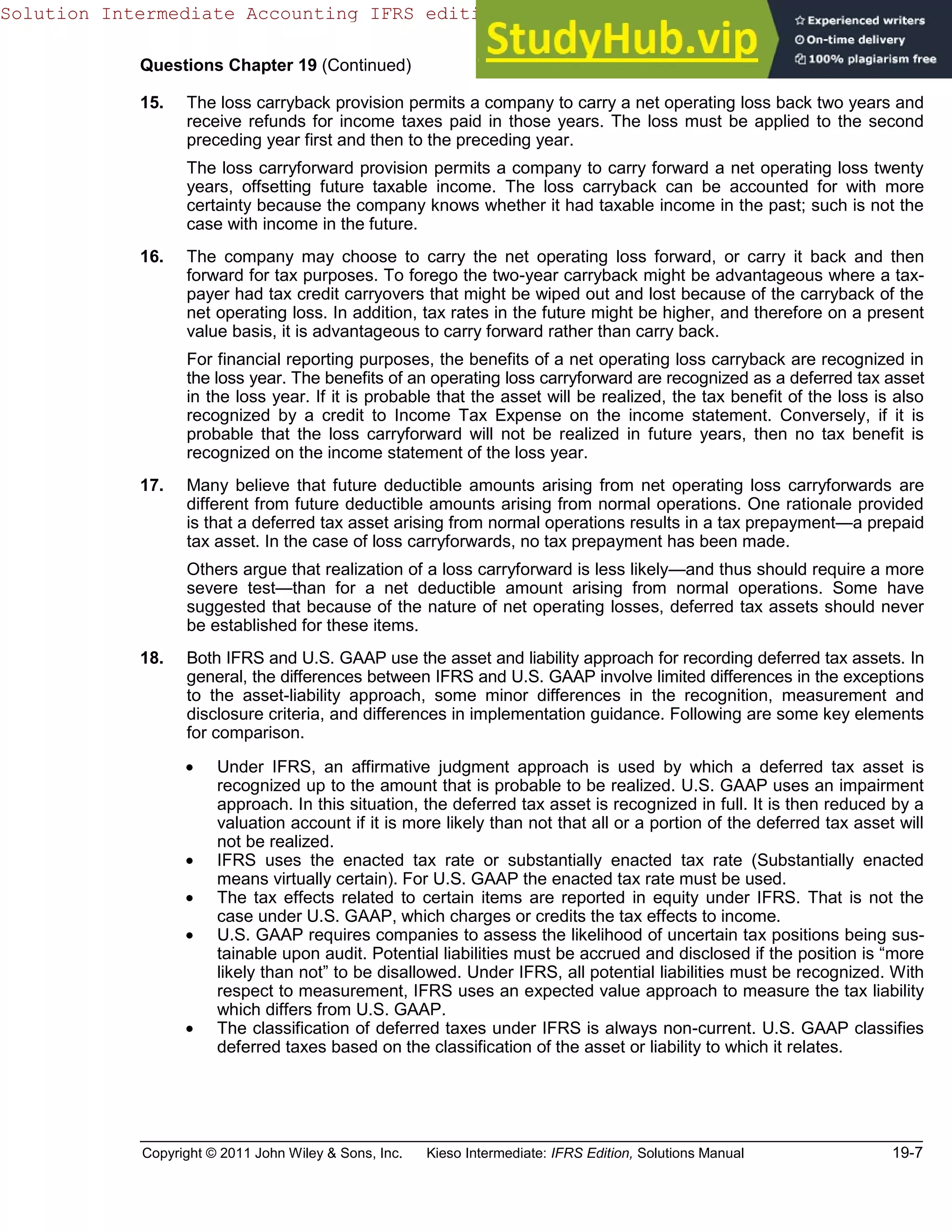 Accounting For Income Taxes ASSIGNMENT CLASSIFICATION TABLE (BY TOPIC) Topics Questions Brief ...