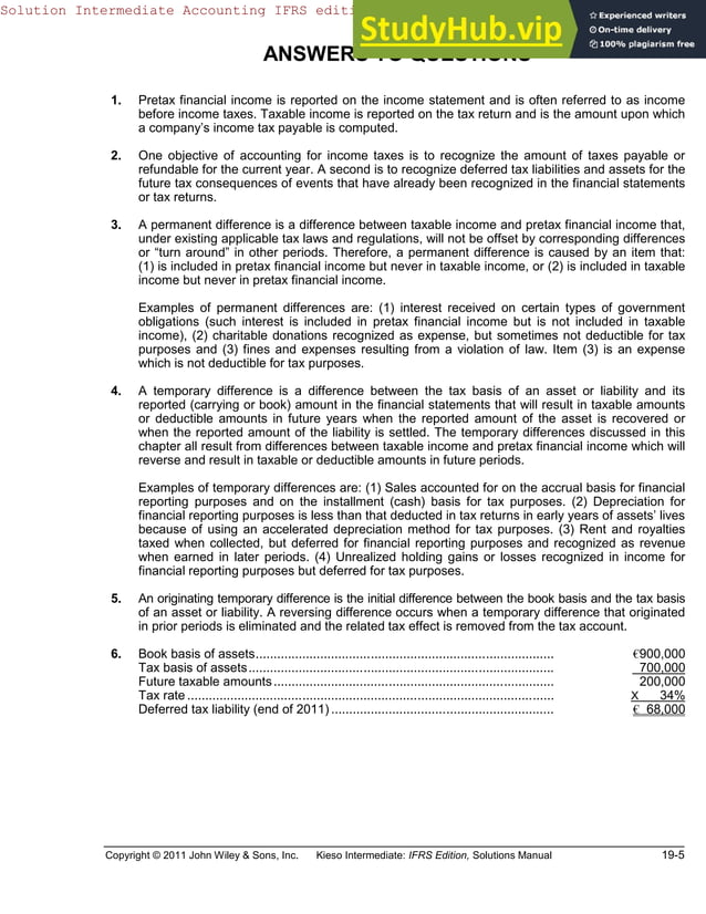 Accounting For Income Taxes ASSIGNMENT CLASSIFICATION TABLE (BY TOPIC) Topics Questions Brief ...