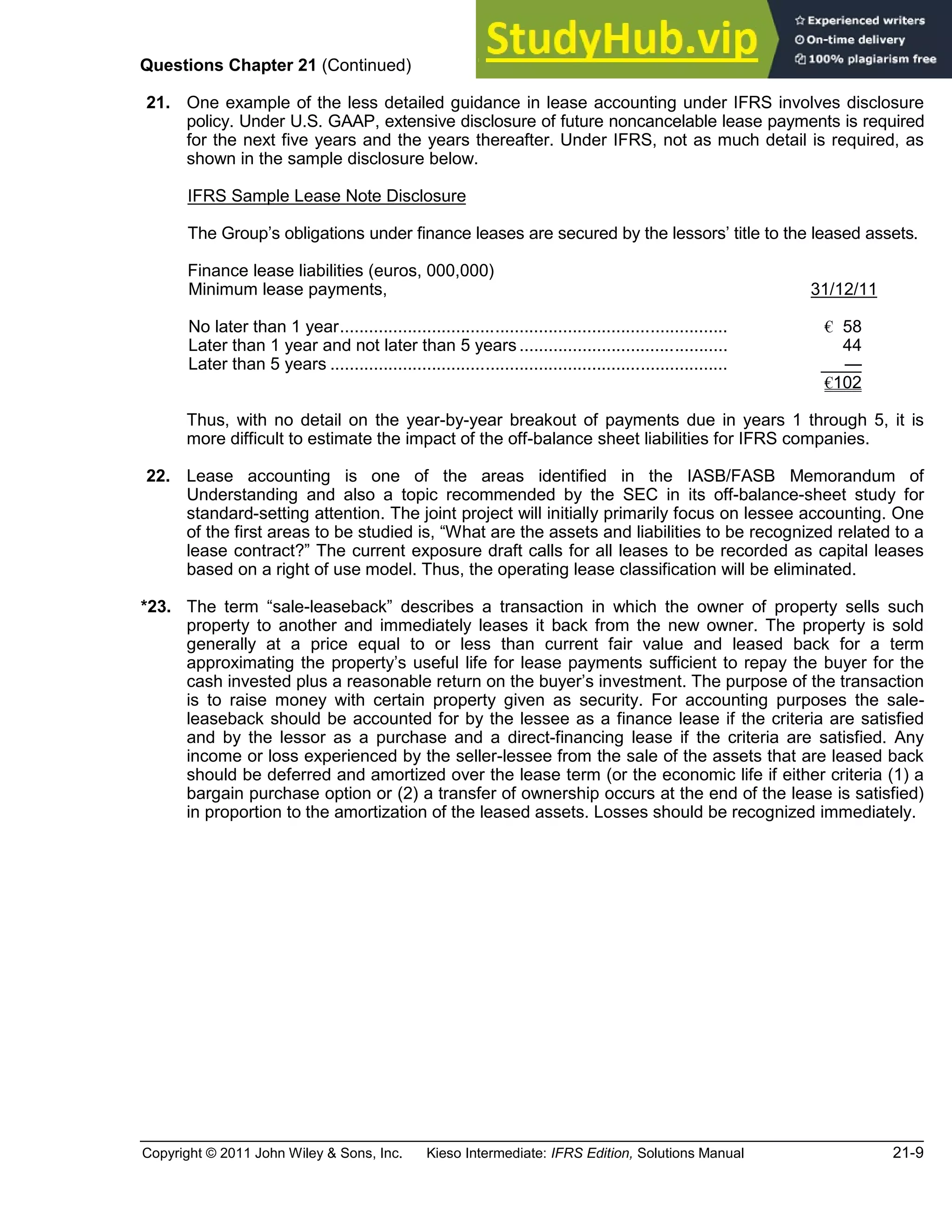 Accounting For Leases ASSIGNMENT CLASSIFICATION TABLE (BY TOPIC) Topics Questions Brief ...