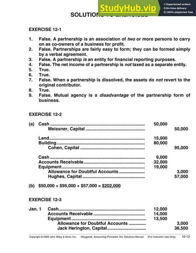 Accounting For Partnerships ASSIGNMENT CLASSIFICATION TABLE Study Objectives Questions Brief ...