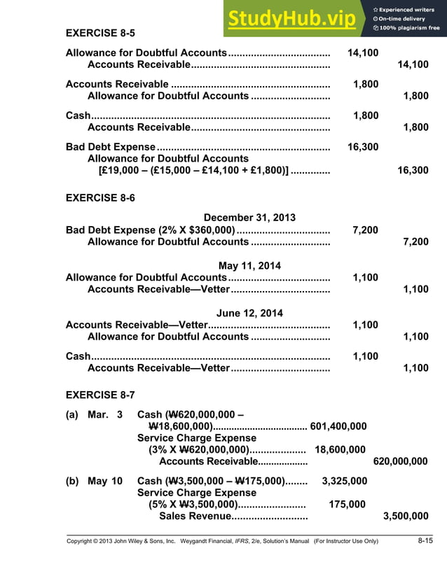 Accounting for Receivables ASSIGNMENT CLASSIFICATION TABLE Learning ...