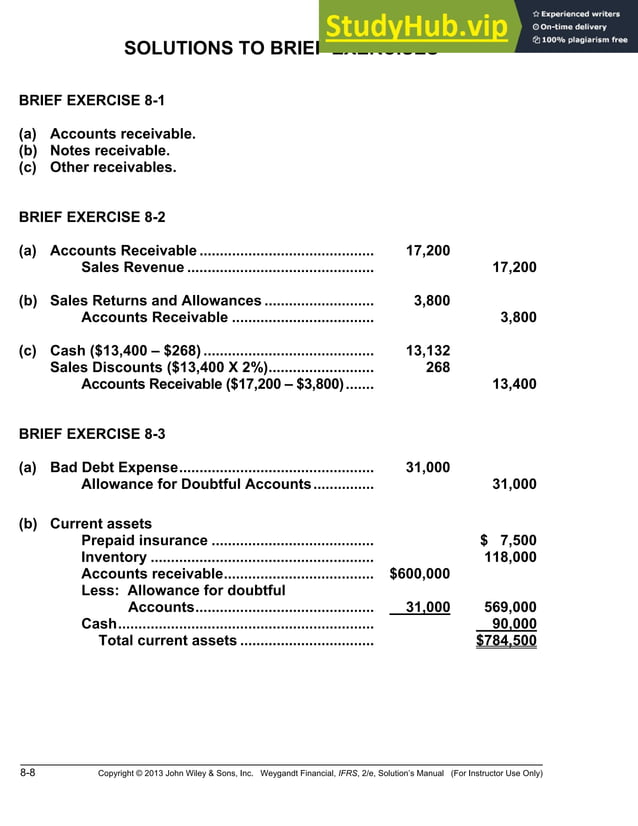 Accounting for Receivables ASSIGNMENT CLASSIFICATION TABLE Learning ...