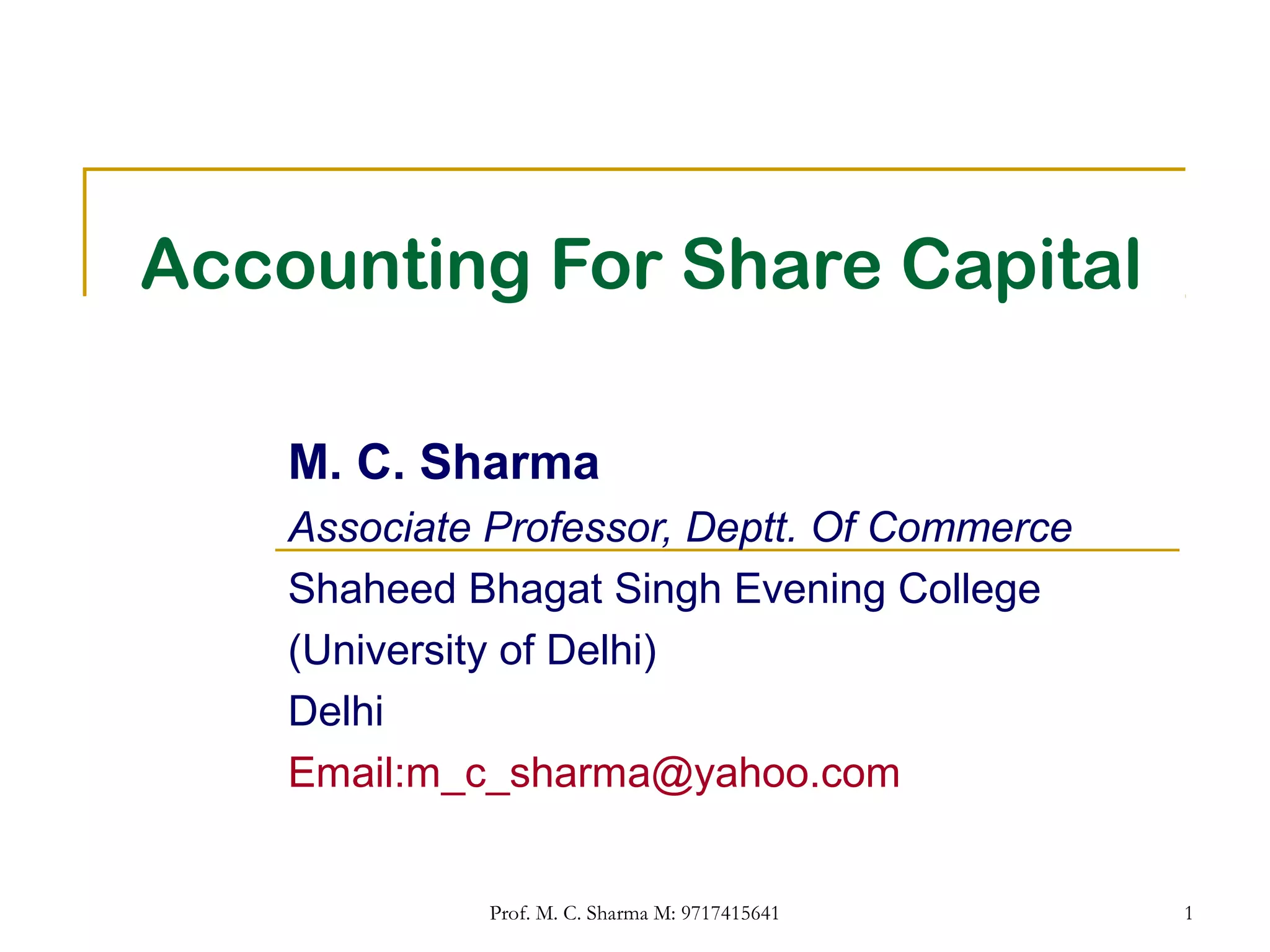 Accounting for share capital | PPT