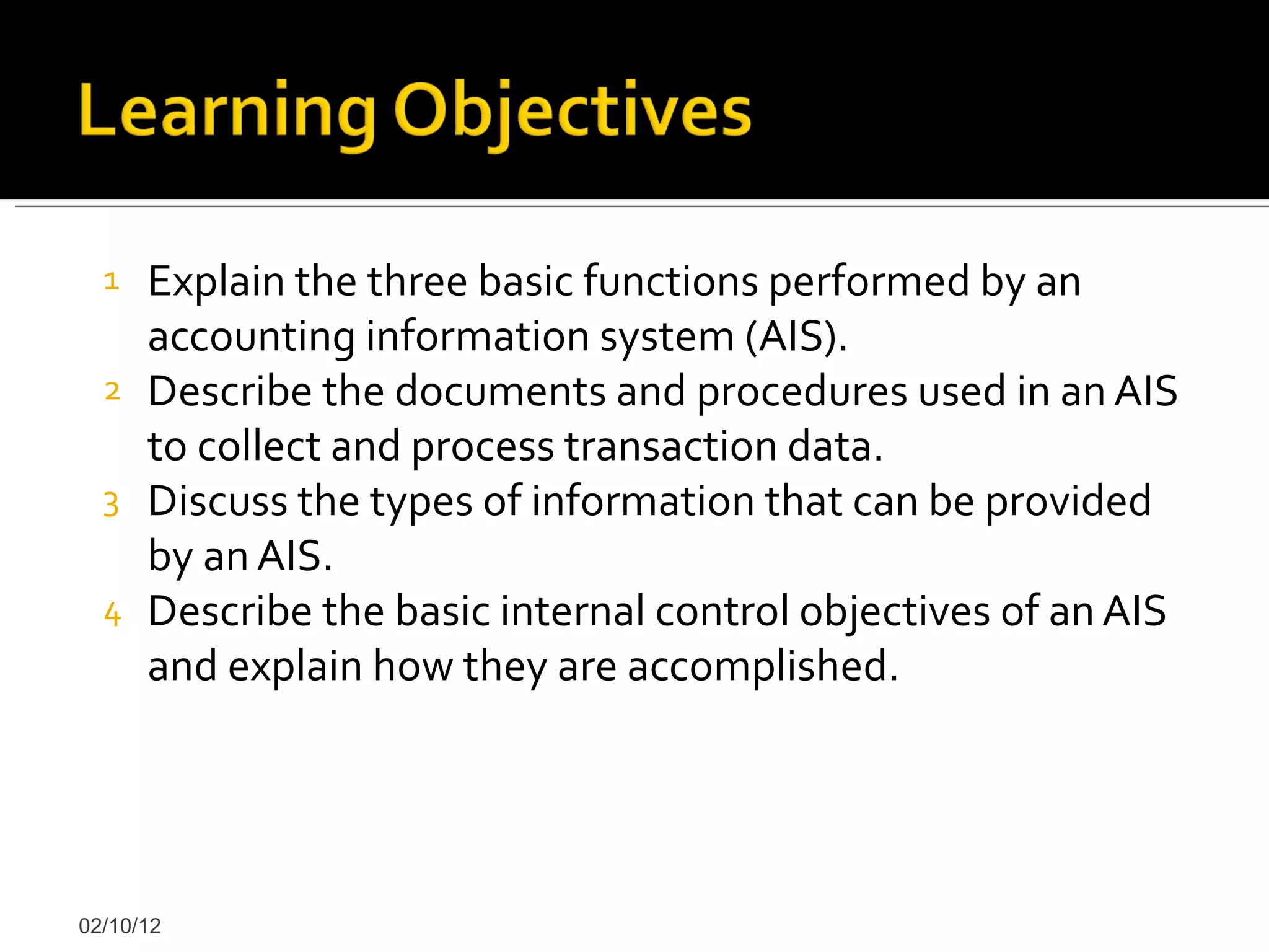 Accounting information systems overview of business processes | PPT