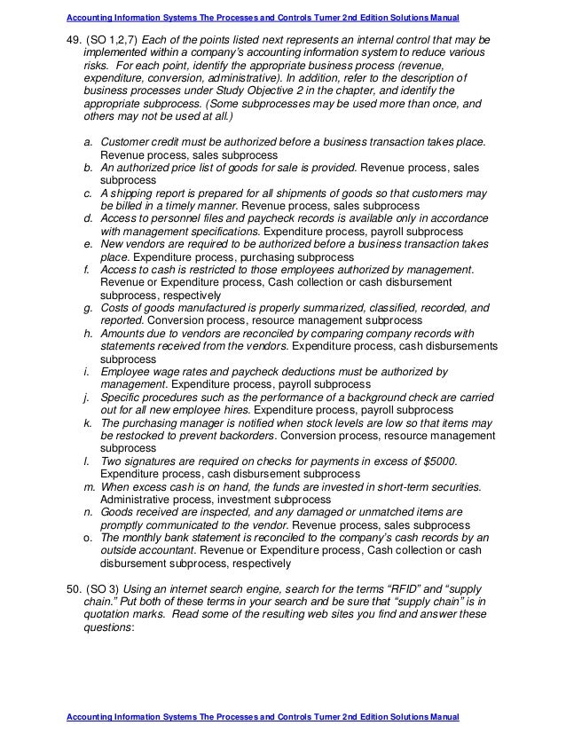 Accounting Information Systems The Processes And Controls Turner 2nd