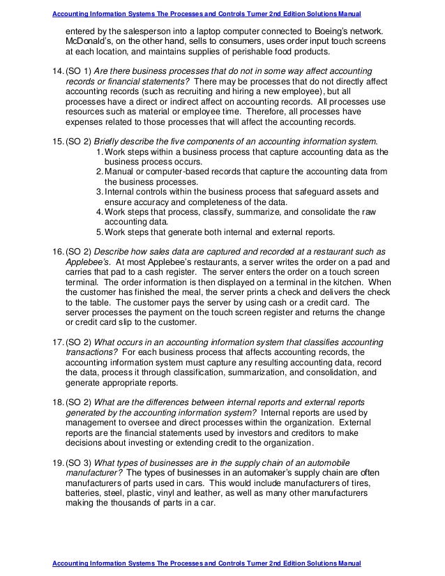 Accounting Information Systems The Processes And Controls Turner 2nd