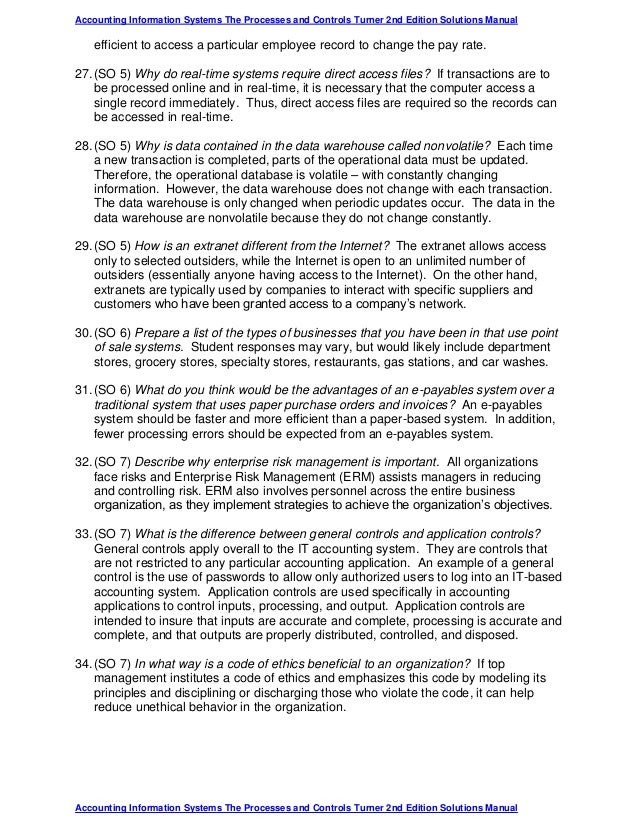Accounting Information Systems The Processes And Controls Turner 2nd