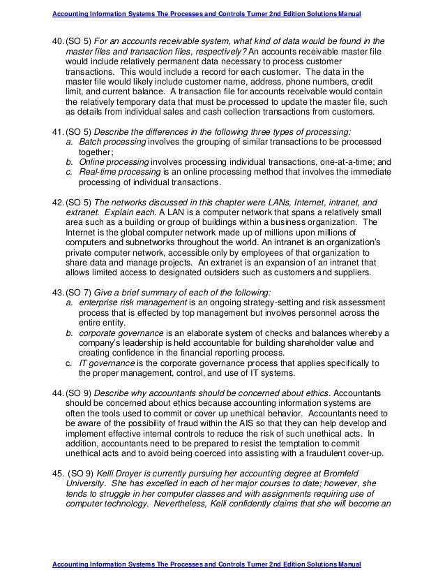 Accounting Information Systems The Processes And Controls Turner 2nd