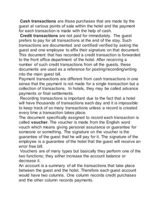 Accounting in Hotel Front Office: Concept Notes | DOCX