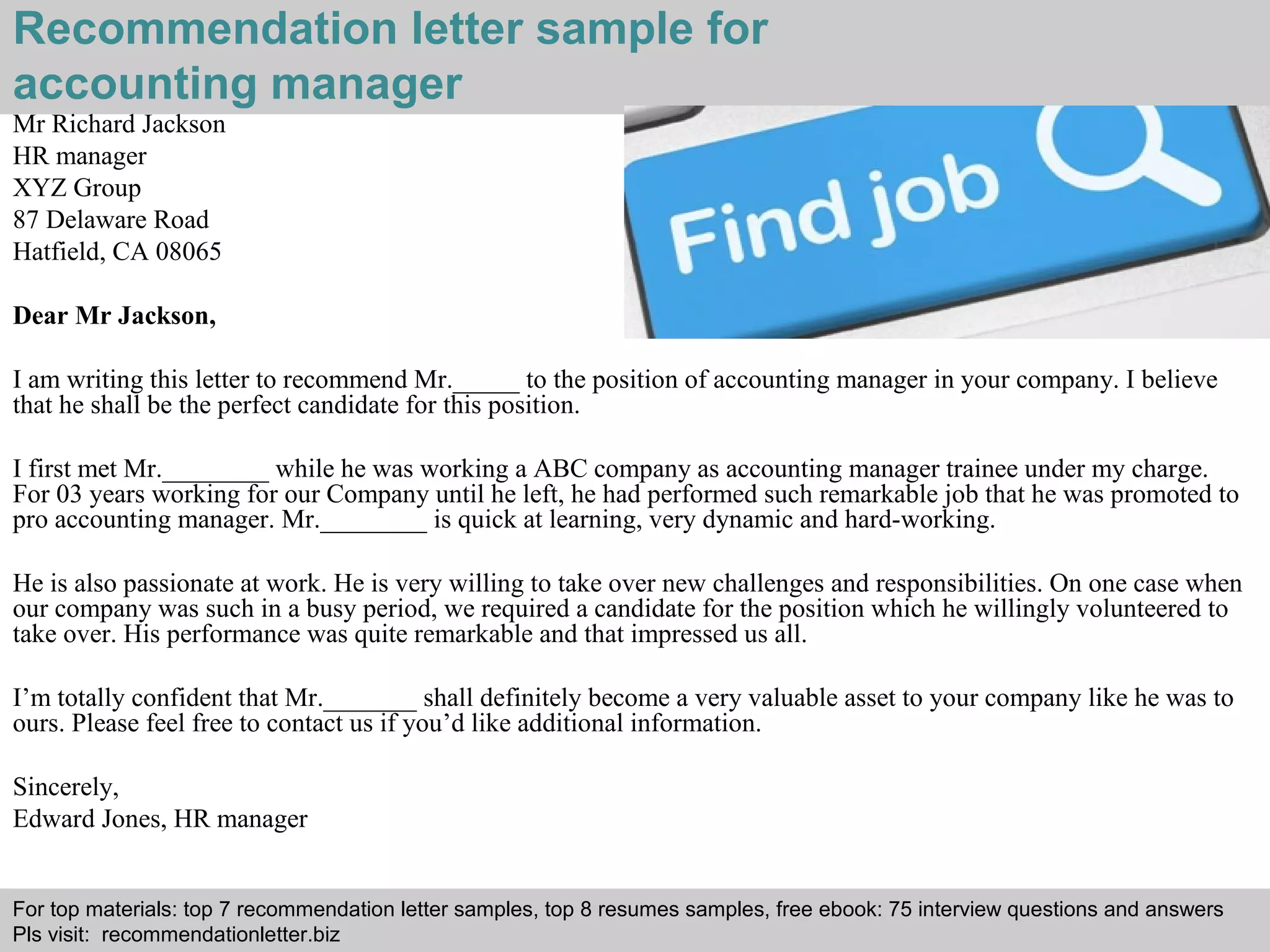 Accounting manager recommendation letter | PPT