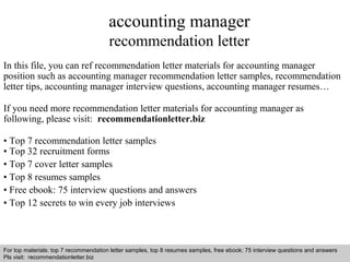Accounting manager recommendation letter | PPT | Resume Writing and ...