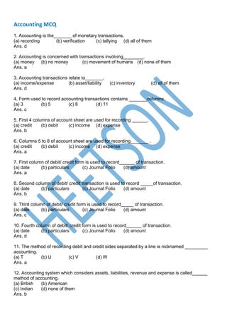 Accounting Important MCQ for Competitive Exams | PDF