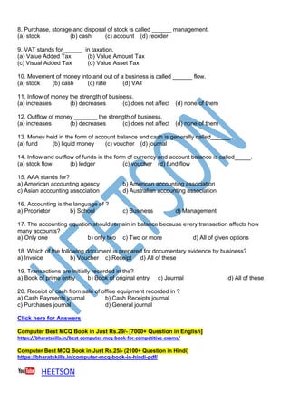 Accounting Important MCQ for Competitive Exams | PDF