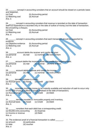Accounting Important MCQ for Competitive Exams | PDF