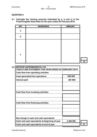 Accounting Grade 12 (past paper 2014) Answer book | PDF