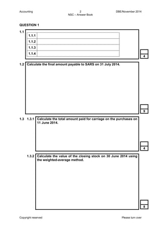 Accounting Grade 12 (past paper 2014) Answer book | PDF