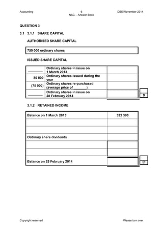 Accounting Grade 12 (past paper 2014) Answer book | PDF